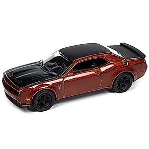 2021 Challenger SRT Super Stock Sinamon Stick Orange Metallic with Black Hood and Top Modern Muscle Limited Edition 1/64 Diecast Model Car by Auto World 64412-AWSP139A