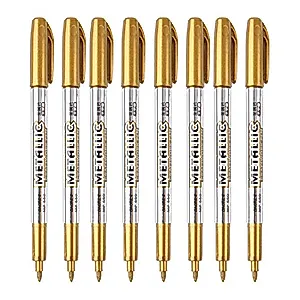 MYARTOOL Metallic Marker Pens, Gold Metallic Permanent Markers for Artist Illustration, Crafts, Gift Card Making, Scrapbooking, Fabric, DIY Photo Album, Value Set of 8
