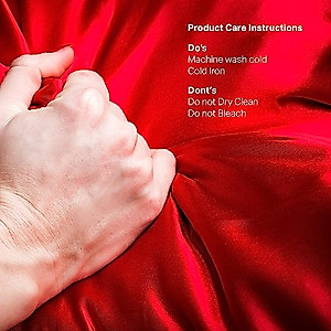 AL AHMEDANI LINEN Red Satin Sheets Queen - Luxurious 4-Piece Red Silk Bed Sheets - Silky Smooth, Deep-Pocket 1 Fitted Sheet, 1 Flat Sheet, 2 Pillowcases
