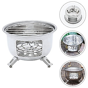 INOOMP 1set Folding Barbecue Backing Tabletop Outdoor Camping Stainless Grill Small Garden Wood Portable Travel Picnic Charcoal Bbq Steel Round Burning for Stove of