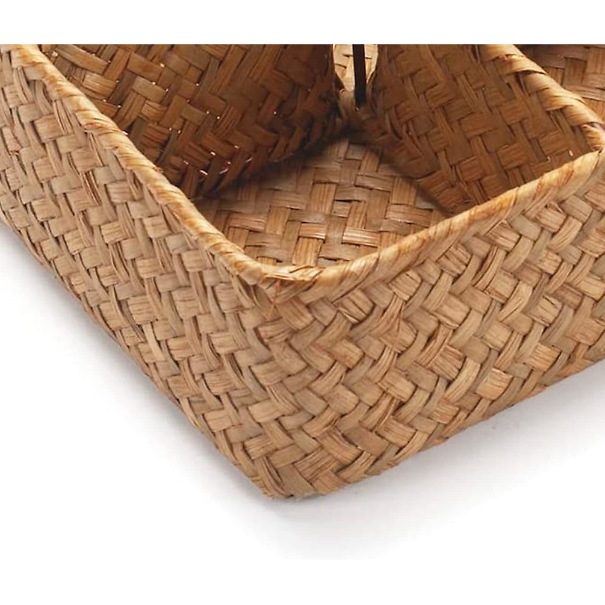 Tea Bag/Sugar Packet Holder, Coffee Station Condiment Organizer, Seagrass Storage Basket, Wicker Rattan Divided Basket Organizer for Drawer/Shelf/Countertop