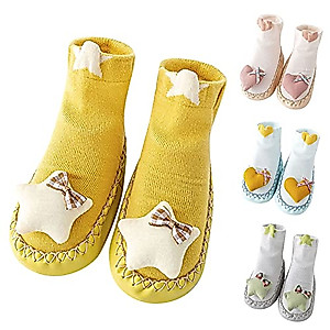 Lykmera Summer Autumn Comfortable Infant Toddler Shoes Bow Star Heart Pattern Children Mesh Floor Walking Socks Shoes (Grey, 0-6 Months)