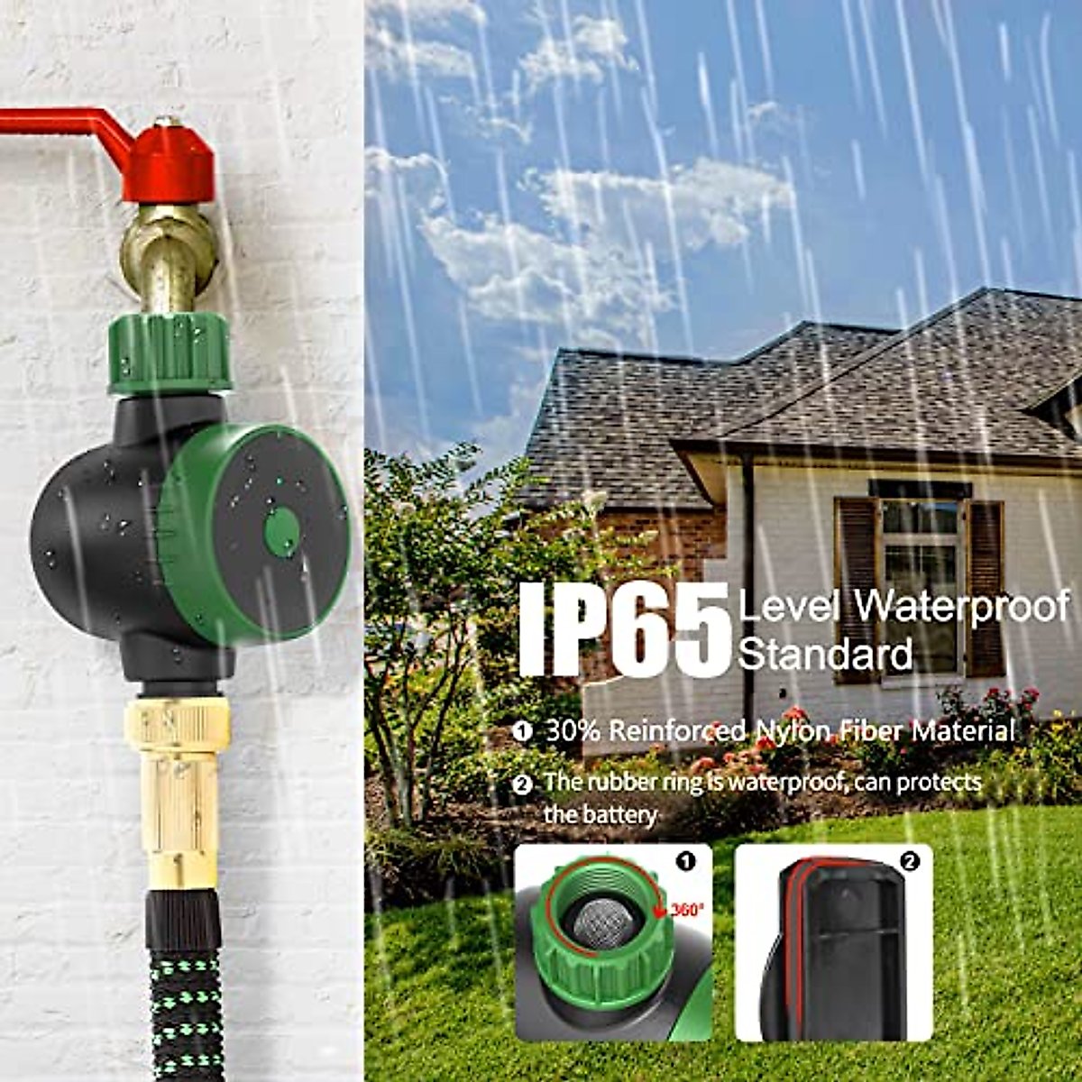 Bluetooth Sprinkler Timer, Single-Outlet Smart Water Timer Green Programmable Hose Timer with 3 Irrigation Mode of Rain Delay/ Manual/Automatic Outdoor Irrigation Timer for Lawn Garden Pool