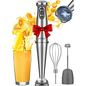 KOIOS Immersion Blender, 1000W Anti-scratch 3-in-1 Hand Blender, Upgraded 12 Speed Stainless Steel Blade Stick Blender with Turbo Mode, Whisk and Milk Frother, Non-BPA