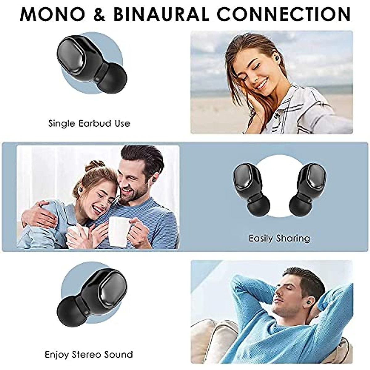 Krebly Wireless Earbuds, Bluetooth Earbuds with USB-C Fast Charging, Wireless Bluetooth Earphones in Ear Touch Control with Mic for Sport, Gaming and Running, Black