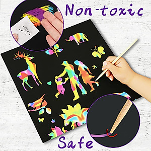 crelloci Scratch Paper Art Set for Kids, Rainbow Scratch Off Craft Kit for Girl Boy, Magic Gift Pad Sheet with Mask Stencil Ornaments, DIY Drawing Supply for Birthday Party Favor Christmas