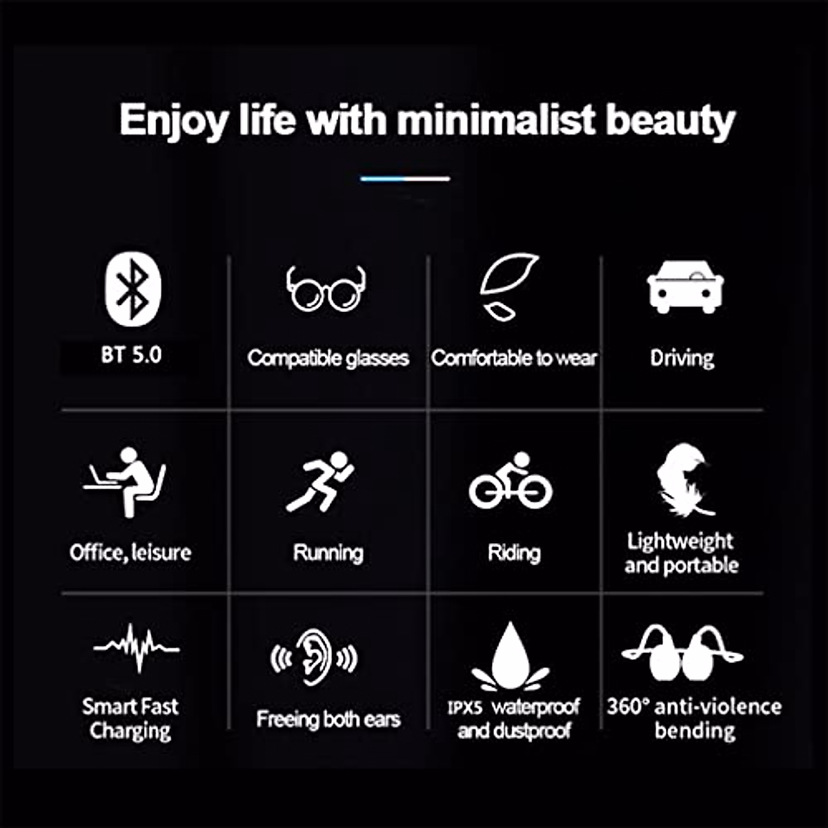 YODZ Bone Conduction Sports Gaming Headset Bluetooth 5.0 Wireless Stereo Open-Ear Headphones with Noise-Canceling Boom Microphone, for Running Hiking Home Office Conference Calls,Black