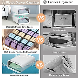 Miaocona Underwear Organizer Drawer, 24 Cells Plastic Sock Underwear Storage Drawer, Stackable Closet Organizers and Storage Box for Bras, Socks, Scarves, Ties, Belt (King Size-White, 1 Pcs)