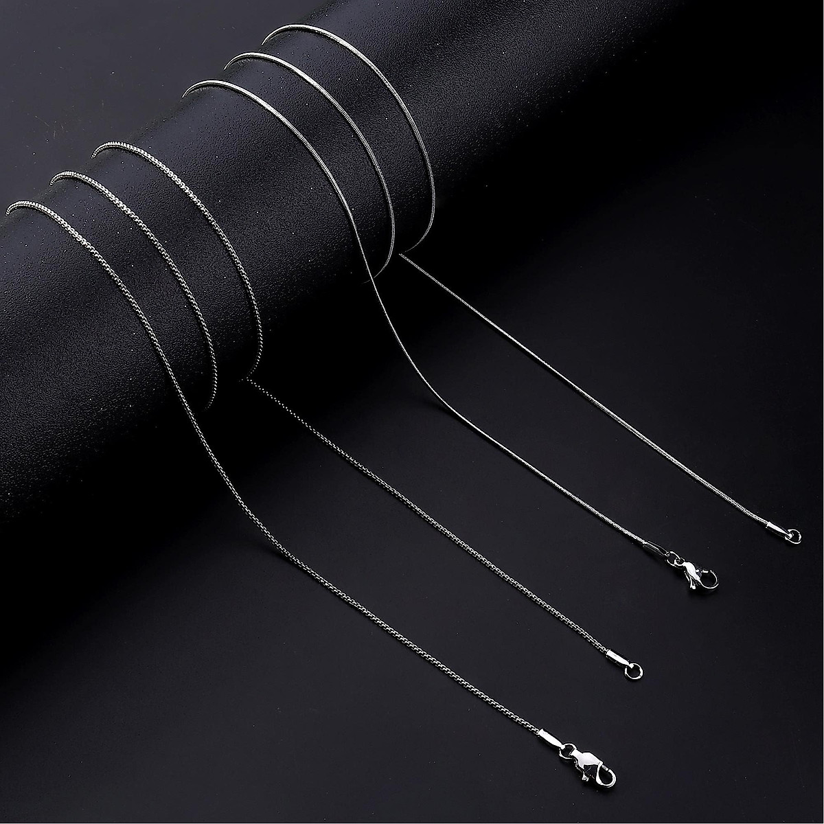 LOLIAS 2 Pcs Stainless Steel 1mm Round Snake Chain Box Chain Necklace Super Thin & Strong,18 Inch