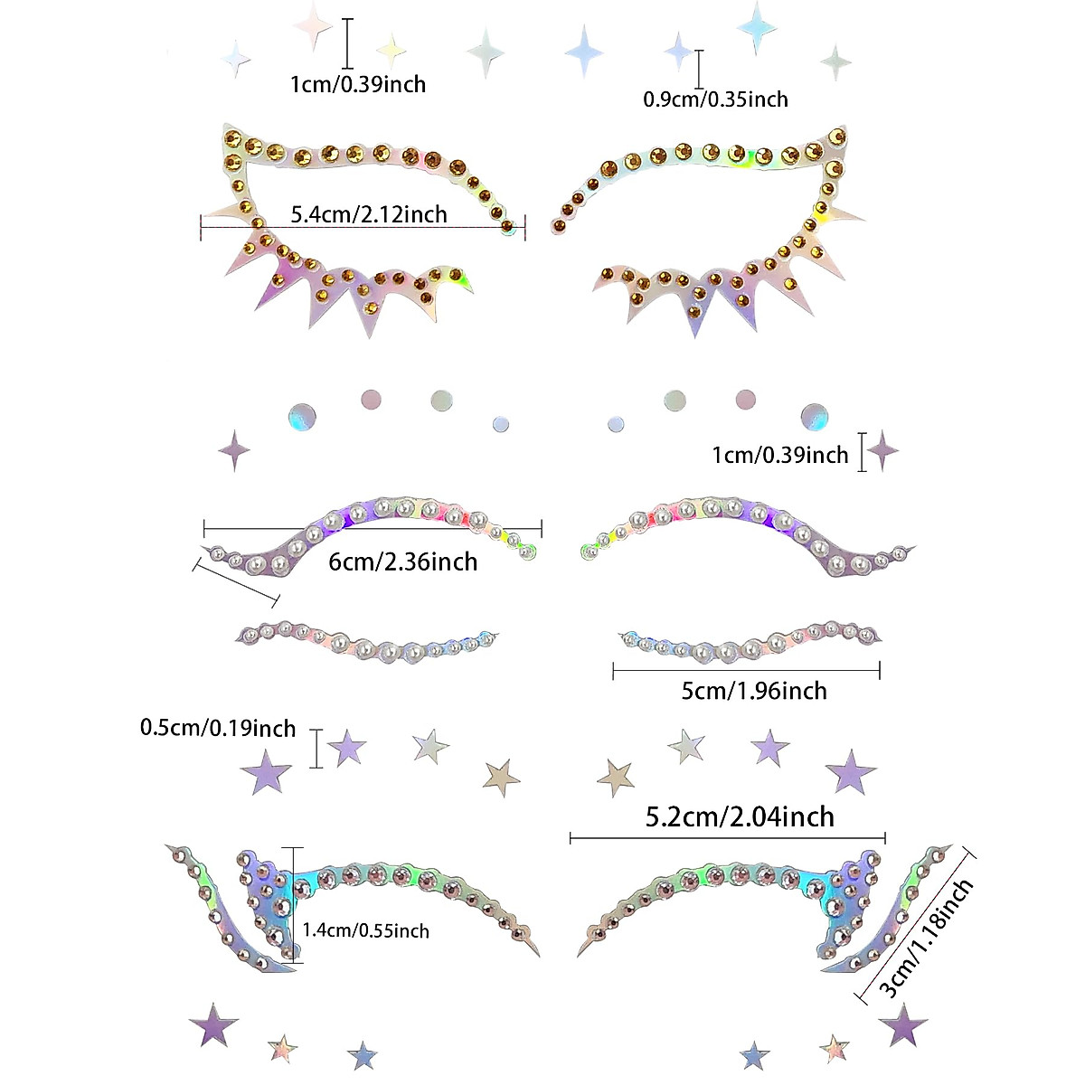 ZZXLLRO 3 Sets Star Face Stickers Jewels, Holographic Face Gems Stick on, Eyeliner Stickers, Pearls Makeup Rhinestones for Women Girls Eye Halloween Cosplay Rave Club Party