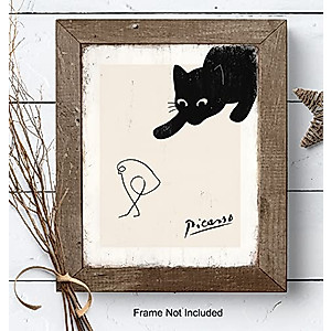 Pablo Picasso Wall Art & Decor - Cat Wall Decor - Cute Cat Lover Gifts for Women - Abstract art Minimalist Mid-century modern Line art - Gallery Wall Art - Rustic Black cat Home Decor - Picasso Poster