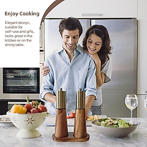 Gold Salt and Pepper Grinder Set,Salt and Pepper Grinder Set Wood,Gold Salt and Pepper Shakers, Modern Salt and Pepper Shakers, Pepper Mill with Ceramic Core,Pepper Grinder For Kitchen,Wood Tray