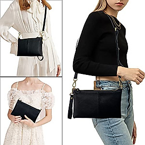 Beurlike Leather Wristlet Wallet Clutch Purses For Women Small Crossbody Phone Bags (Black)