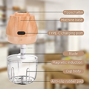 Electric Mini Chopper Food Processor, TOPESCT Portable Garlic Grinder, Cordless Small Food Chopper with USB Charging for Ginger Onion Chili Vegetables (250 ml)