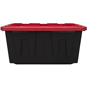 AYOYZ 27 Gallon Plastic Storage Bin Tote Organizing Container With Durable Lid and Secure Latching Buckles, Stackable and Nestable Lid Plastic Storage Bin, 1 Pack, Black Base/Red Lid