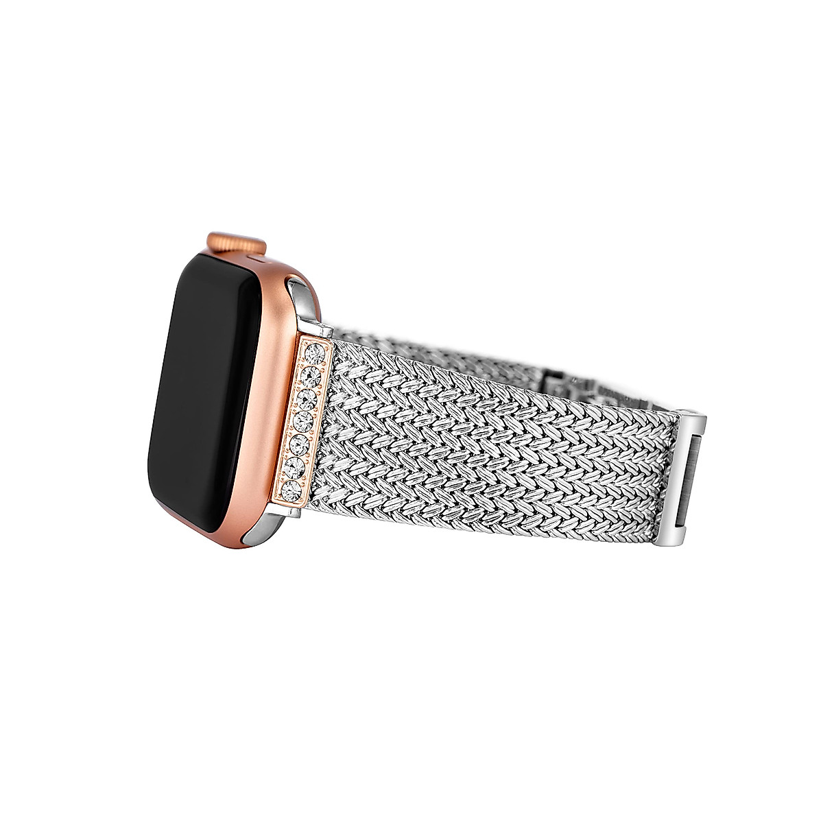 Anne Klein Mesh Fashion Band for Apple Watch, Secure, Adjustable, Apple Watch Replacement Band, Fits Most Wrists (42/44/45mm, Silver),WK-1015RGTT