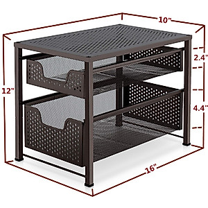 Bextsware Auledio Stackable Multi-Function Under Sink Organizer 2 Tier Sliding Basket Cabinet, Bronze