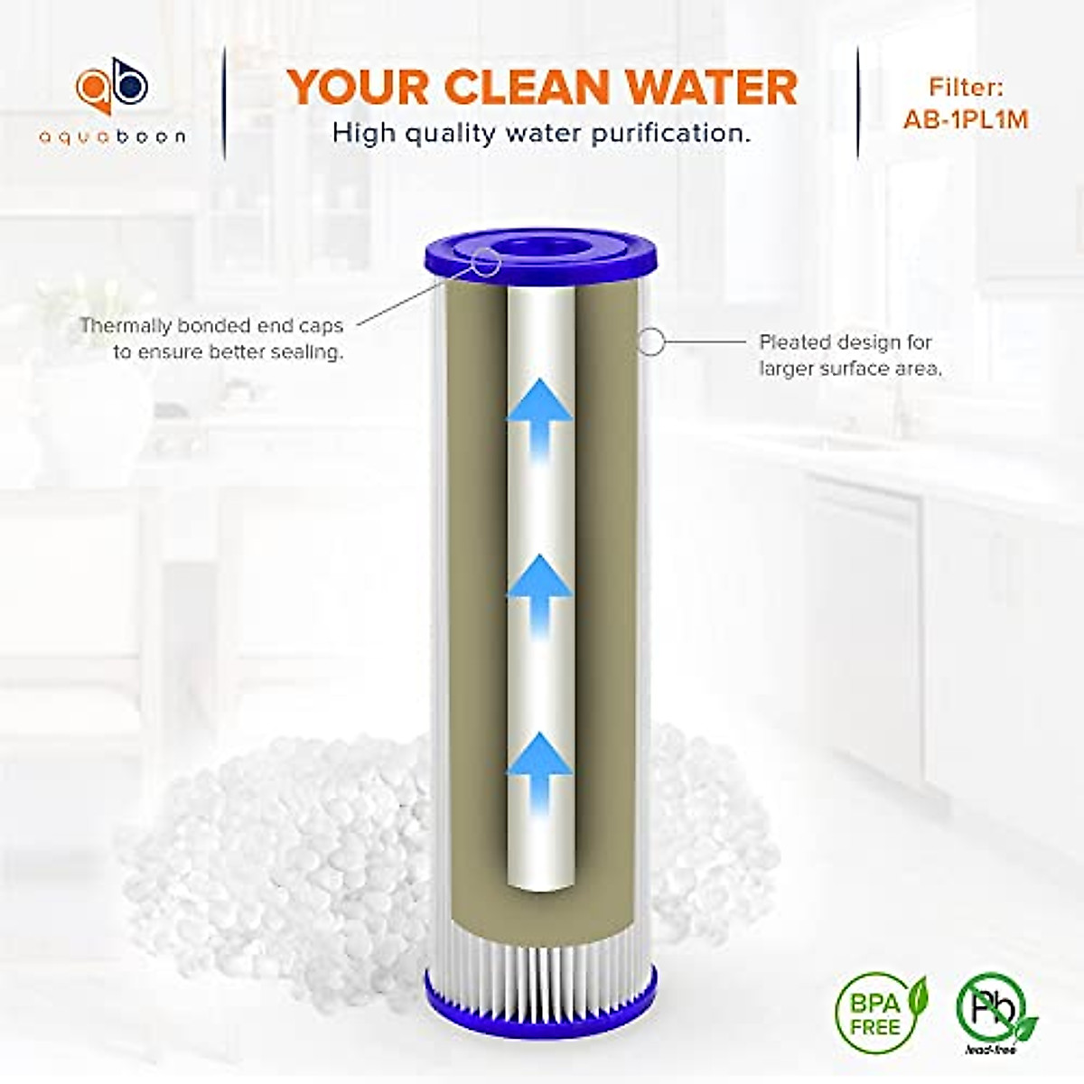 Aquaboon 1 Micron 10" x 2.5" Pleated Sediment Water Filter Cartridge | Universal Replacement for Any 10 inch RO Unit | Compatible with R50, 801-50, WFPFC3002, WB-50W, WHKF-WHPL, 25-Pack