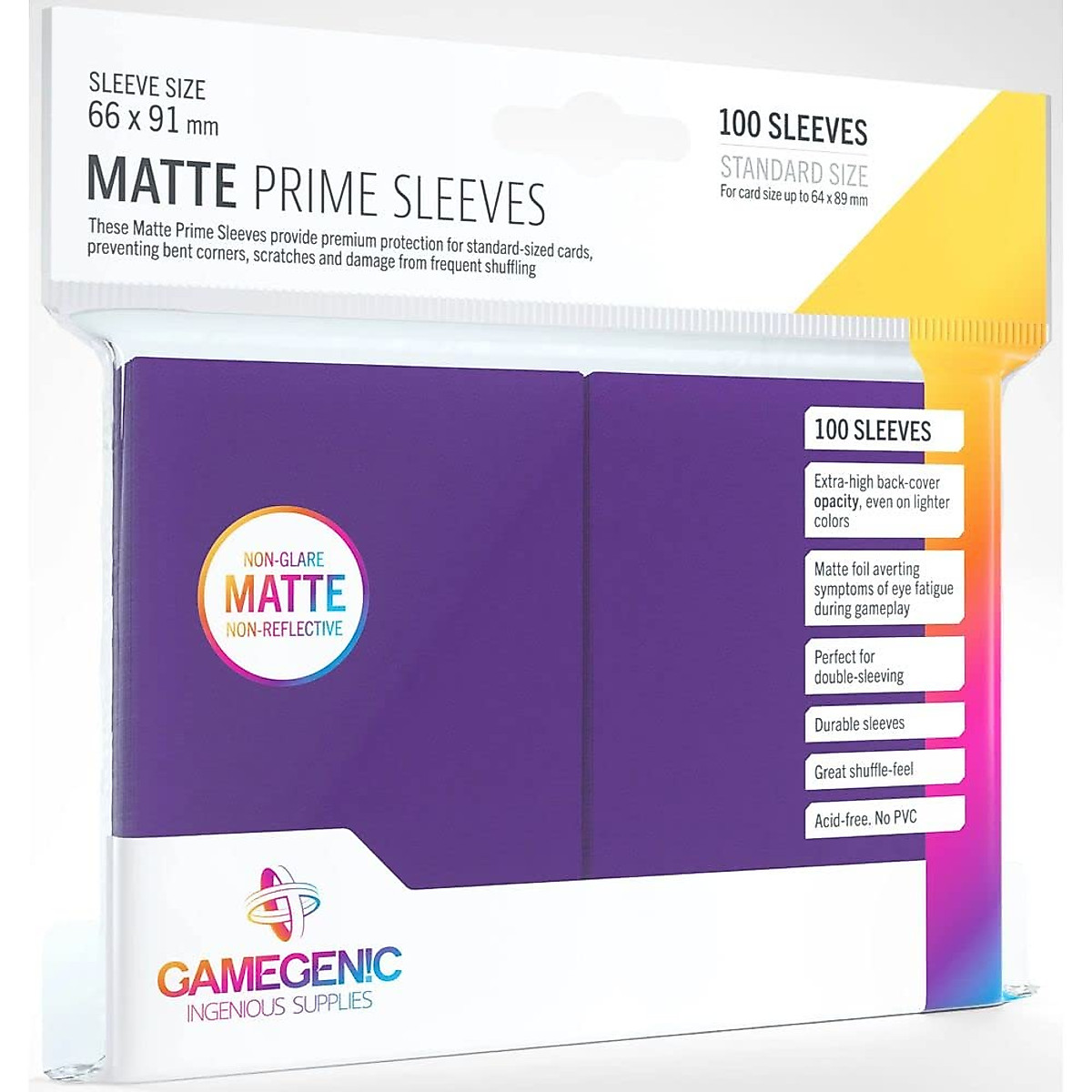 Matte Prime Standard-Sized Card Sleeves | 100 Pack of 66 mm by 91 mm Card Sleeves | Premium Quality Card Game Holder | Use with TCG and LCG Games | Purple Color | Made by Gamegenic