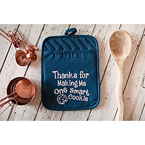 Teachers Gift for Women, Appreciation Week Pot Holder, One Smart Cookie Thank You Present Potholder - Set of 2 Blue