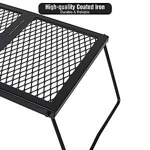 Lineslife 17'' Folding Campfire Grill Grate Over Fire Pit, Portable Heavy Duty Steel Camping Grill Grate, Camp Fire Cooking Equipment for Outdoor BBQ Picnic, Black