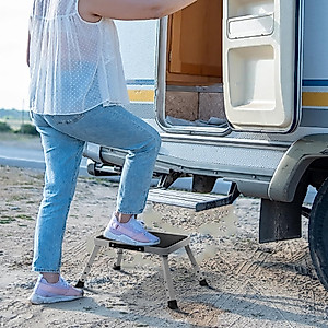 BOCOM One Step Stool, Height-Adjustable Lightweight Portable Folding Small Metal Step Ladder with Handgrip, Non-Slip Platform, Heavy Duty 330 lbs Capacity, for Home, Kitchen, Closet, RV, Adults Kids