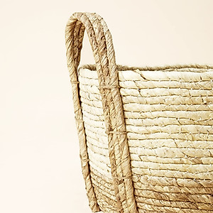 La Jolie Muse Hand Woven Wicker Storage Baskets, Seagrass Rope Natural Basket Set of 3, Minimalist Decorative Home Basket Organizers for Kitchen Living Room Bedroom Office, Brown and Beige