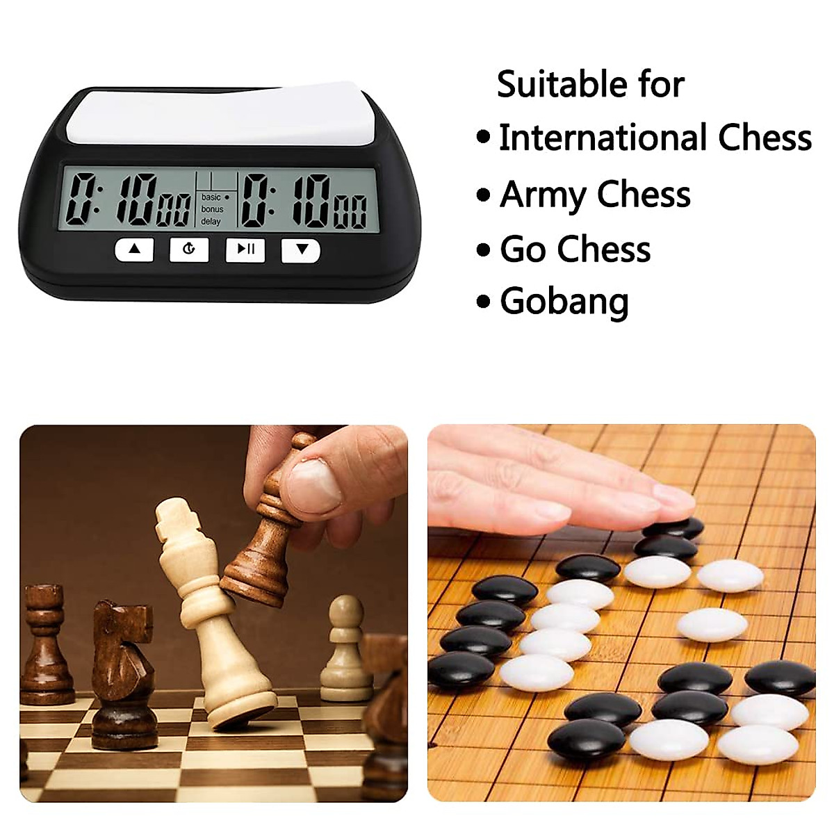 MOSTRUST Chess Clock Digital Chess Timer Professional for Board Games with Alarm, 3-in-1 Multifunction Portable Chess Clock, 2 AA Battery Included (Black)