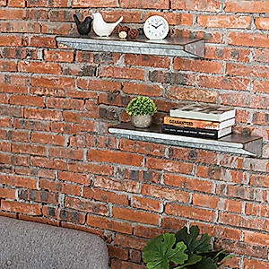 MyGift Silver Galvanized Metal Floating Shelves for Wall, Decorative Display Shelf, Set of 2