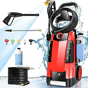 Power Washer, TE3000 1.9GPM Pressure Washer 1800W Electric High Pressure Washer Professional Car Washer Cleaner Machine with Hose Reel,5 Nozzles for Patio Garden Yard Vehicle