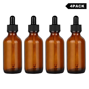 stonylab Amber Glass Dropper Bottle 60ml (2 oz) 4 Pack, Brown Empty Glass Bottle with Glass Dropper and Label for Essential Oils Aromatherapy Fragrances