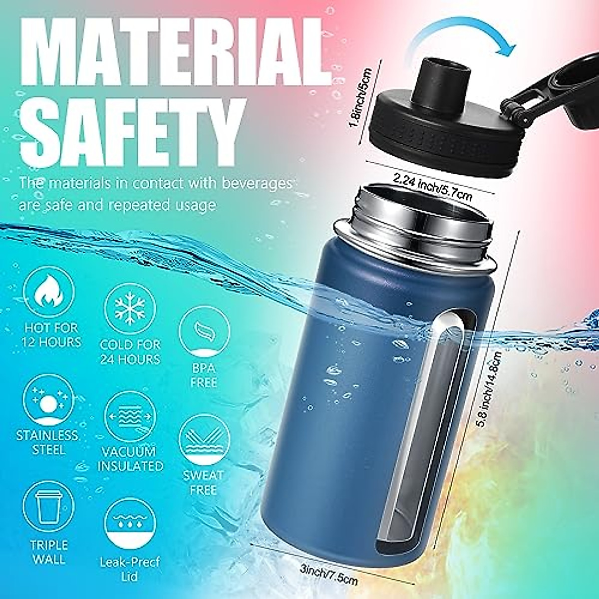 8 Pieces 14 oz Kids Water Bottles, Stainless Steel Triple Wall Vacuum Insulated Wide Mouth Flasks with Wide Handle, Leak Proof Tumbler Travel Cups for Girls Boys School