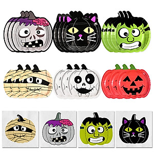 SJJPDYY Halloween Plates and Napkins Tableware Halloween Party Decorations Tableware Disposable Pumpkin Monster Vampire Bat Themed Paper Plates Napkins Party Supplies