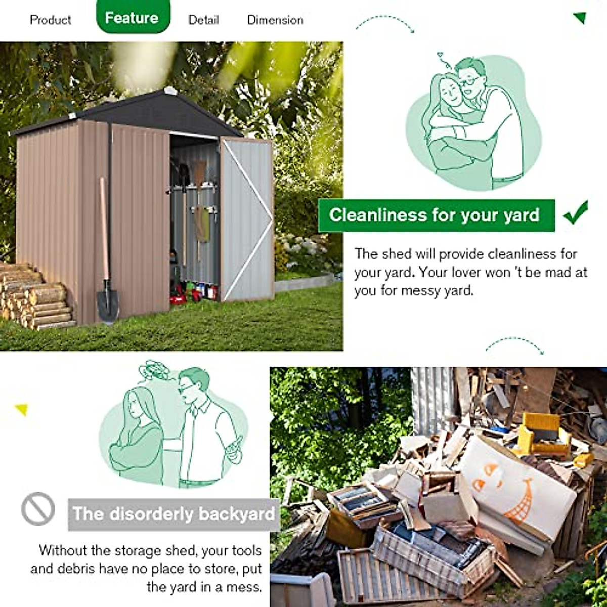 U-MAX 6 x 4FT Outdoor Storage Shed, Lockable Bike Shed,Garden Shed &Tool Shed for Backyard, Patio, Lawn