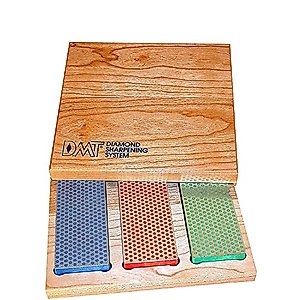 DMT 20062 Deluxe Diamond Knife Sharpening Kit with Hard Wood Box, Set of 3 Diamond Sharpening Stones, 6-Inch