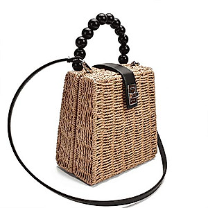 NIBD Handwoven Square Straw Rattan Bag Shoulder Wicker Purse Small Box Woven Bali Womens Crossbody Bag