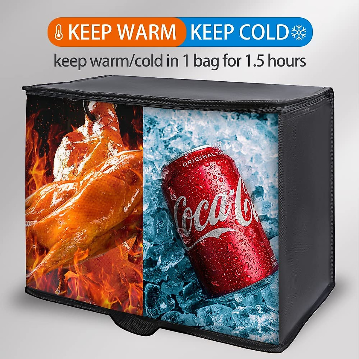 Bodaon 2-Pack Insulated Reusable Grocery Bag with Zippered Top, X-Large Frozen Foods Cold, Cooler Shopping Accessories, Insullated Bags, Black