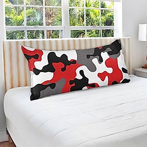 Red Grey Camouflage Pillowcase for Hair and Skin Body Pillow Cover Bed Pillow Cases Standard Size 20"X 26" Flannel Pillow Cases with Zipper for Sleeping