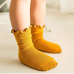 Ashmyova Baby Girls Boys Combed Cotton Socks Toddler Ankle Ruffles Sock Non-Slid for Newborn Infant Childrens 6PACK Size 3-5T