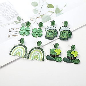 4 Pairs St. Patrick's Day Earrings Green Shamrock Clover Earrings Irish Hat Shamrock Stud Earrings Lightweight St. Patrick's Day Jewelry Lucky Earring Studs St. Patrick's Day Acrylic Earrings