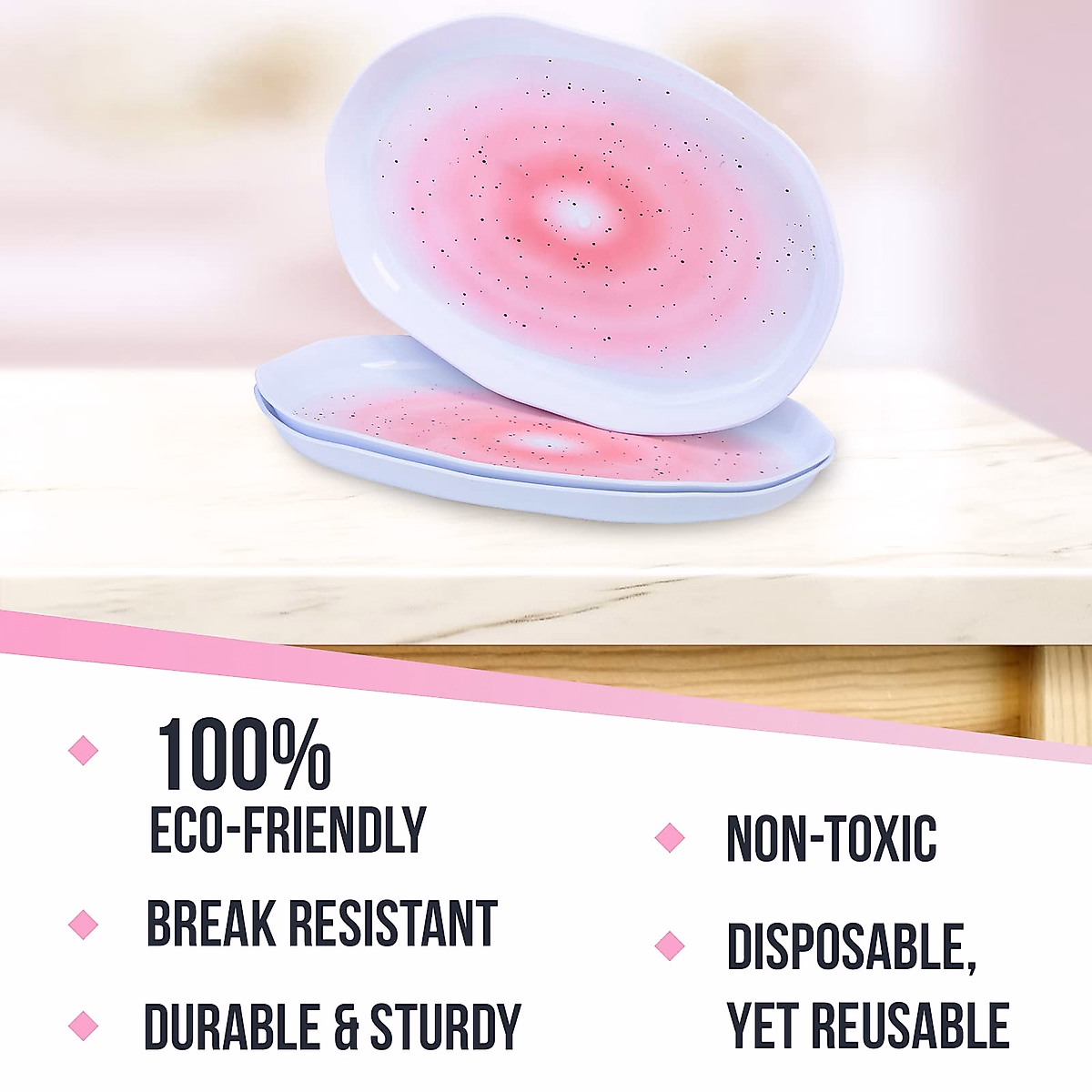 Hammered Serving Trays (3 PC) Disposable Platters for Party 12" x 7", Plastic Trays for Food, Charcuterie, Desserts, Sweets, Perfect for Upscale Weddings, Buffets, Engagements & Events - White - Lava