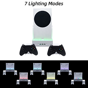 Mcbazel Wall Mount Kits with Cooling Fan for Xbox Series S, RGB Color LED Cooling System Stand with 3-Level Adjustable Speed, Extra 3 USB Port & 2 Controller Holder
