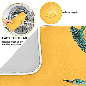 Animal Fly Bird Quote Dish Drying Mat 16"x18" Absorbent Machine Washable Hanging Fast Dry Pad Dish Protective Mat for Kitchen Countertop Heat Resistant Dinner Table Mat
