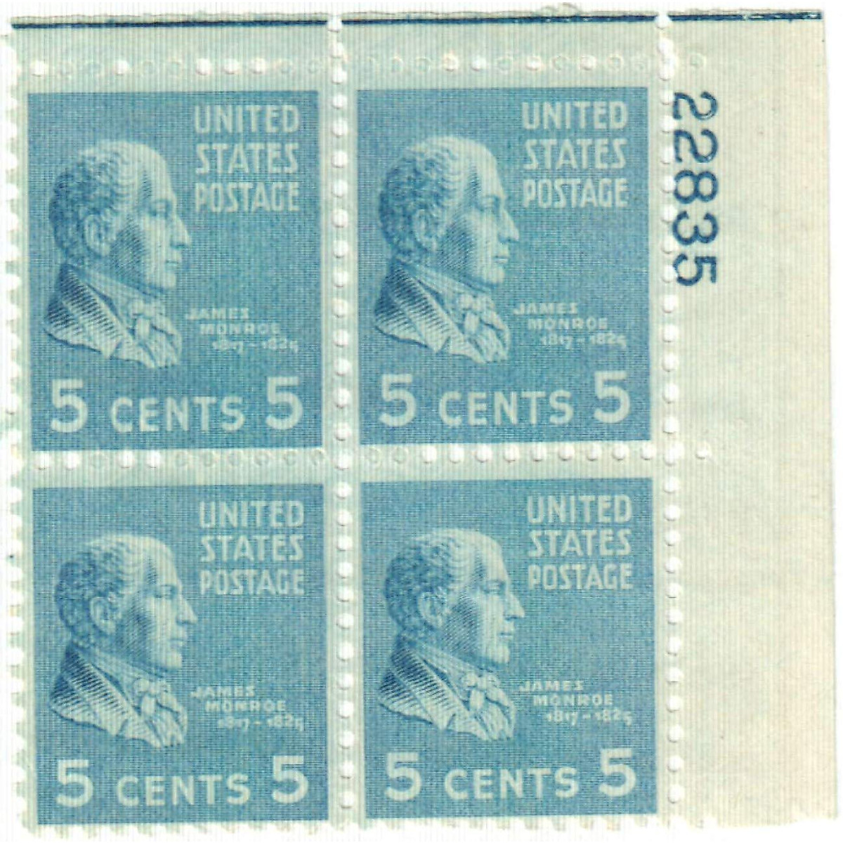 1938 James Monroe Set of 4-5 Cent US Postage Stamps New US# 845
