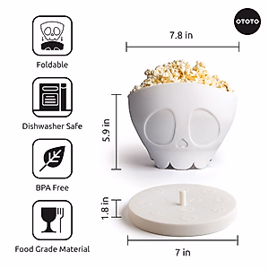NEW!!! OTOTO Scary Poppings Microwave Popcorn Popper - Gothic Popcorn Microwave Popper, Silicone Microwave Popcorn Popper, Collapsible Bowl Popcorn Bowls, Halloween Goth Accessories Goth Gifts (White)