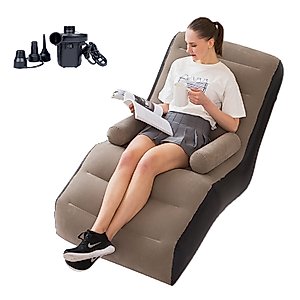 PLKO Inflatable Chaise with Household air Pump，Lounger Sofa for Indoor Living Room Bedroom, Outdoor Travel Camping Picnic,Brown