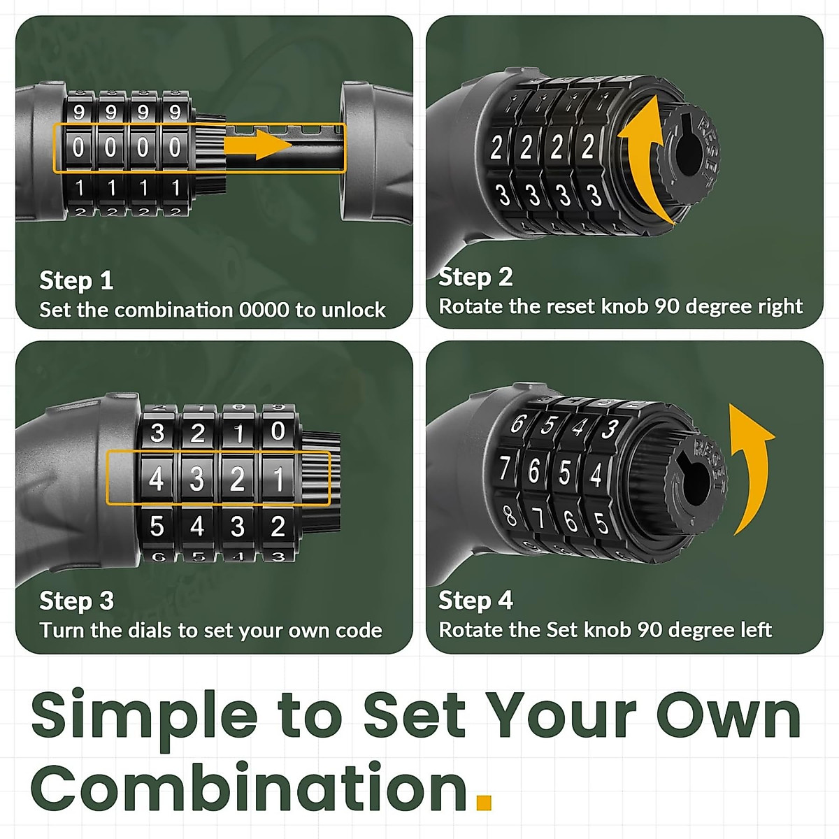 Titanker Bike Lock, Lock for Bike Locks with Combinations Resettable Bike Lock Cable 4 Feet with Mounting Bracket, 1/2 Inch Diameter Gray-1/2in