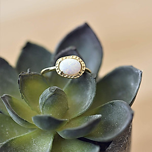 BLOSSOM & HUE White Opal Ring | Hypoallergenic 18K Gold Plated .925 | Dainty Gold Ring | October Birthstone | Gemstone Gold Ring | Solitaire Opal Ring | Handmade