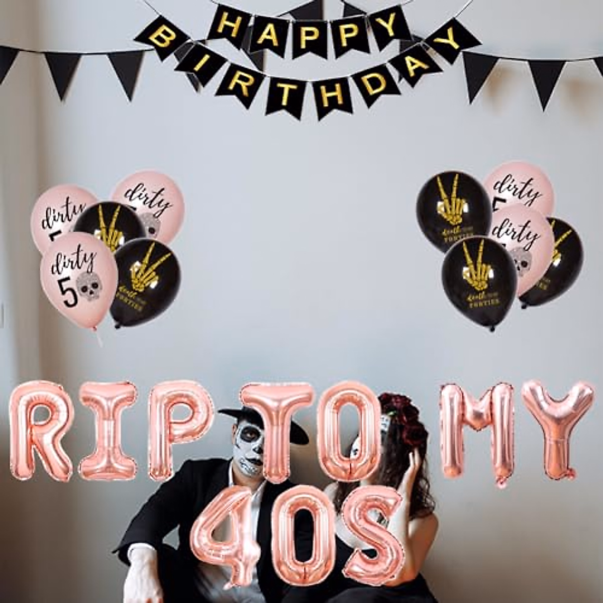 Geloar RIP To My 40s 50th Birthday Party Supplies, RIP FORTIES Balloons Happy Birthday Banner for Death to My 40s Forties RIP Youth Women Dirty 50 Funny 50th Bday Decorations (Rose Gold, RIP 40s)
