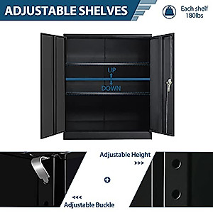 INTERGREAT Metal Storage Cabinet with Locking Doors, Lockable Steel Storage Cabinet with 2 Doors and Shelves, Black Metal Cabinet with Lock, Small Steel Cabinet for Home Office, Garage, Shop